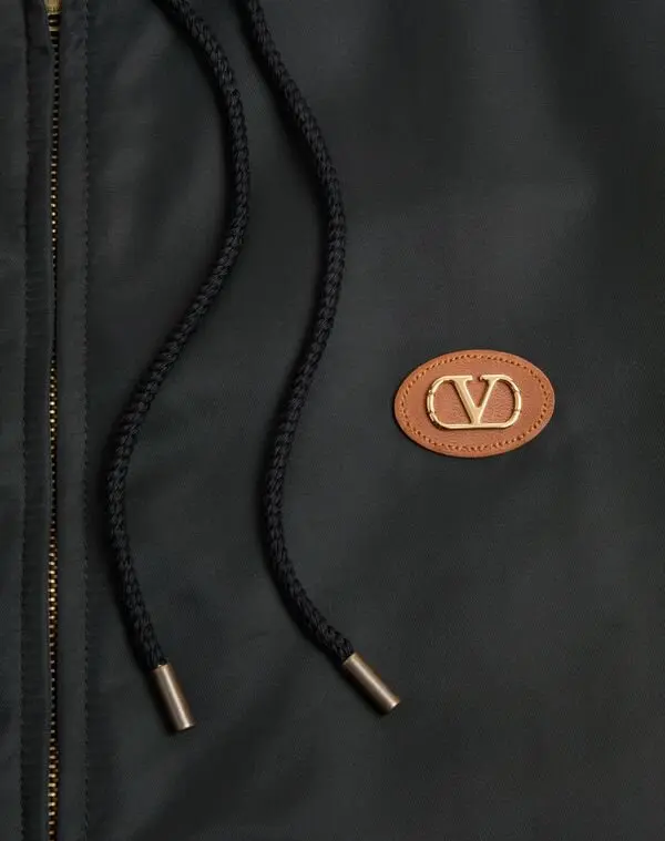 Valentino Garavani Nylon Hooded Windbreaker With Vlogo Patch - Black