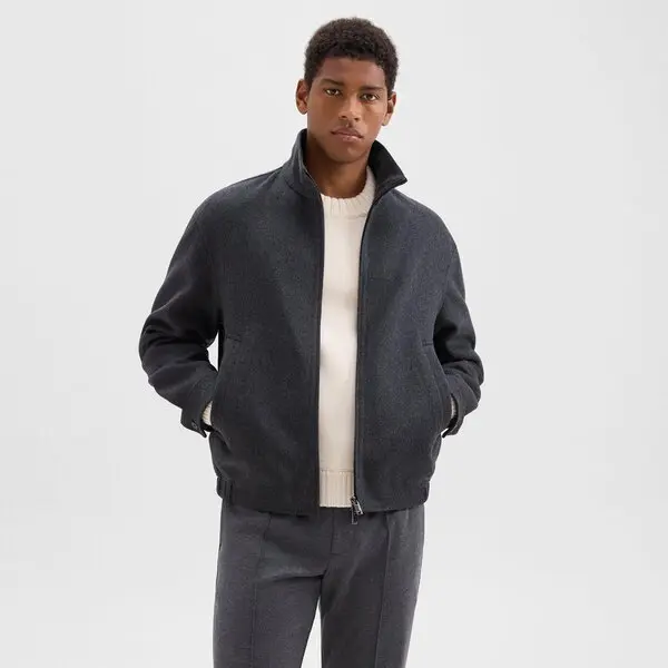Theory Straight Jacket In Double-face Wool-cashmere - Dark Charcoal Melange
