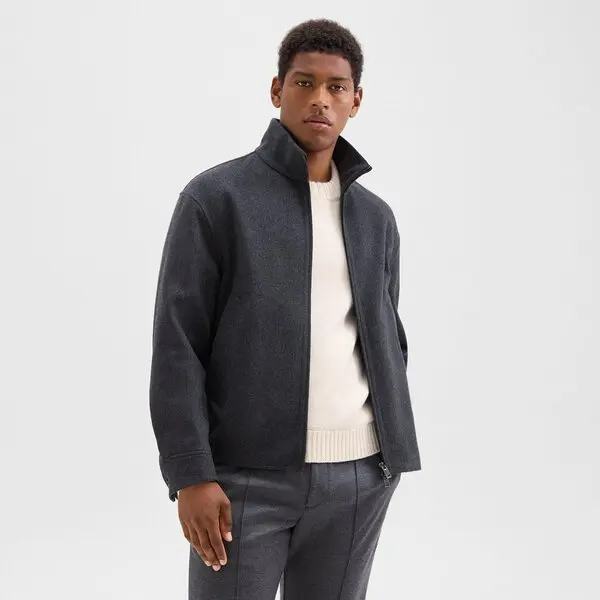 Theory Straight Jacket In Double-face Wool-cashmere - Dark Charcoal Melange