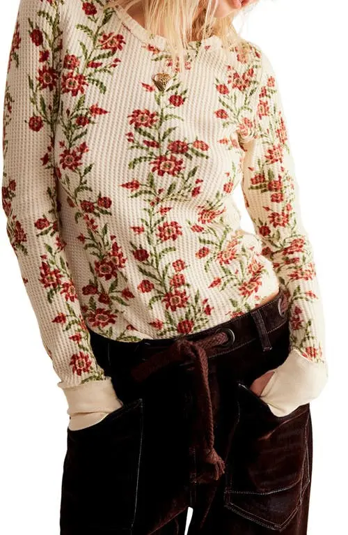 Free People Thermal Stitch Top - Sand Combo Folk Vine