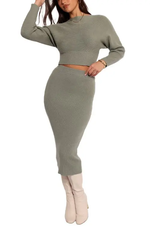 PETAL & PUP Serena Long Sleeve Crop Sweater & Skirt Set - Olive