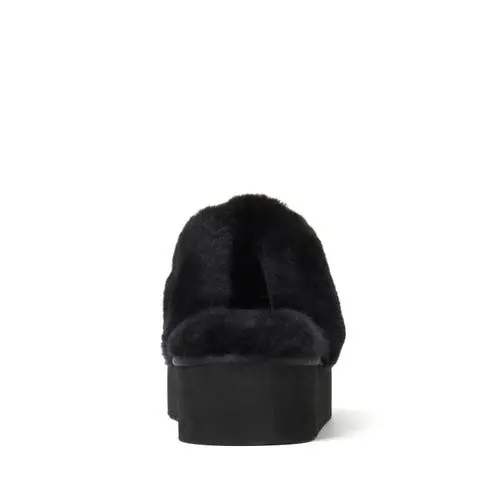 DEARFOAMS Fireside Melton Genuine Shearling Platform Scuff Slipper - Black