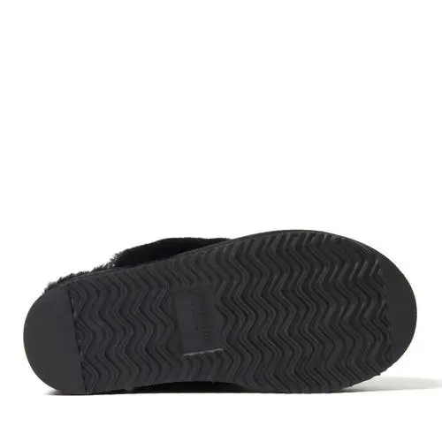 DEARFOAMS Fireside Melton Genuine Shearling Platform Scuff Slipper - Black