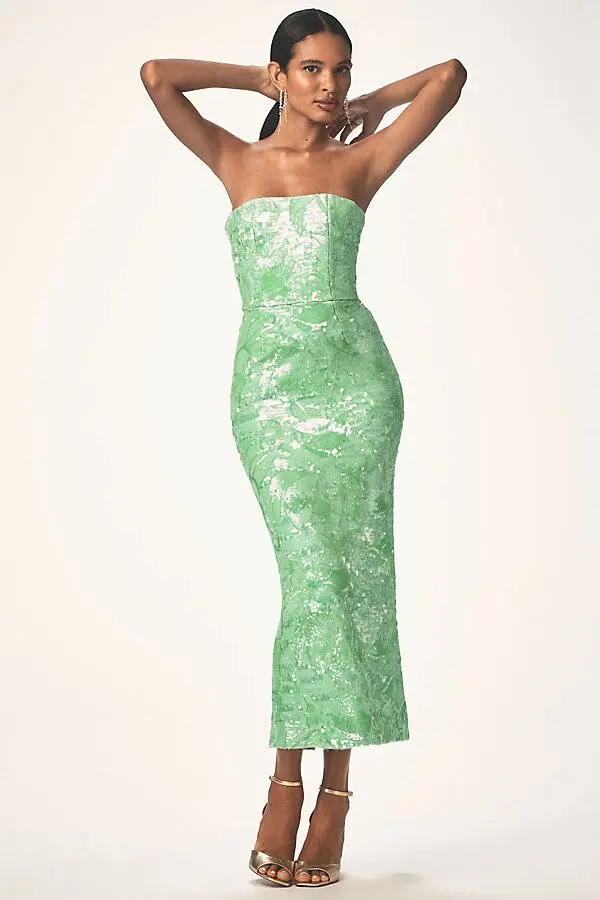 sea green contrast dresses Floral Sequin Embroidered Strapless A Line Gown main image 0