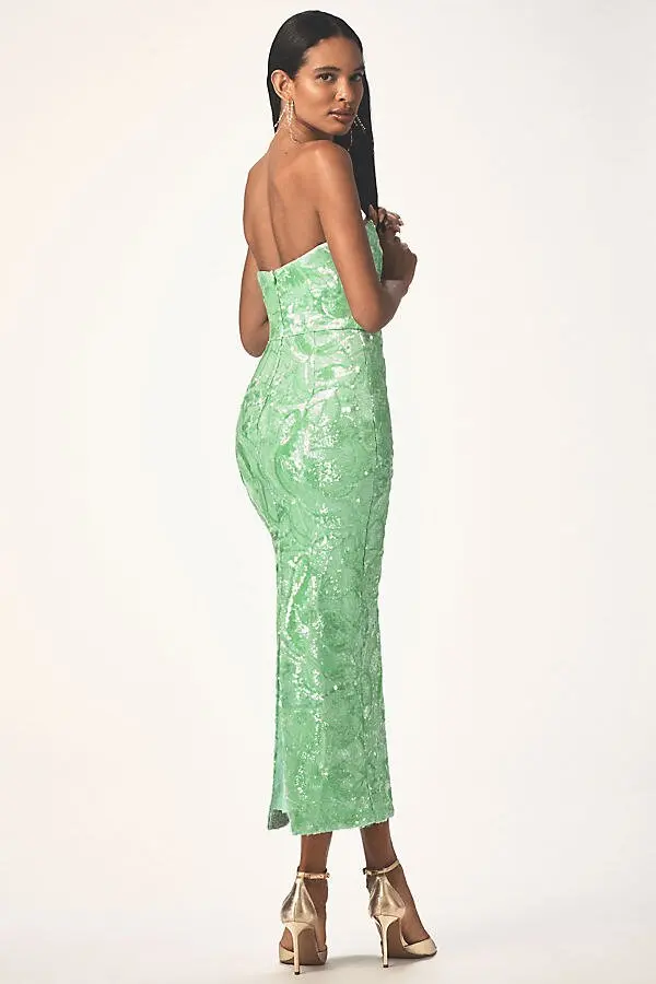 Leslie Strapless Stretch Sequin Midi Dress by Helsi in Green, Women's Size: Xs