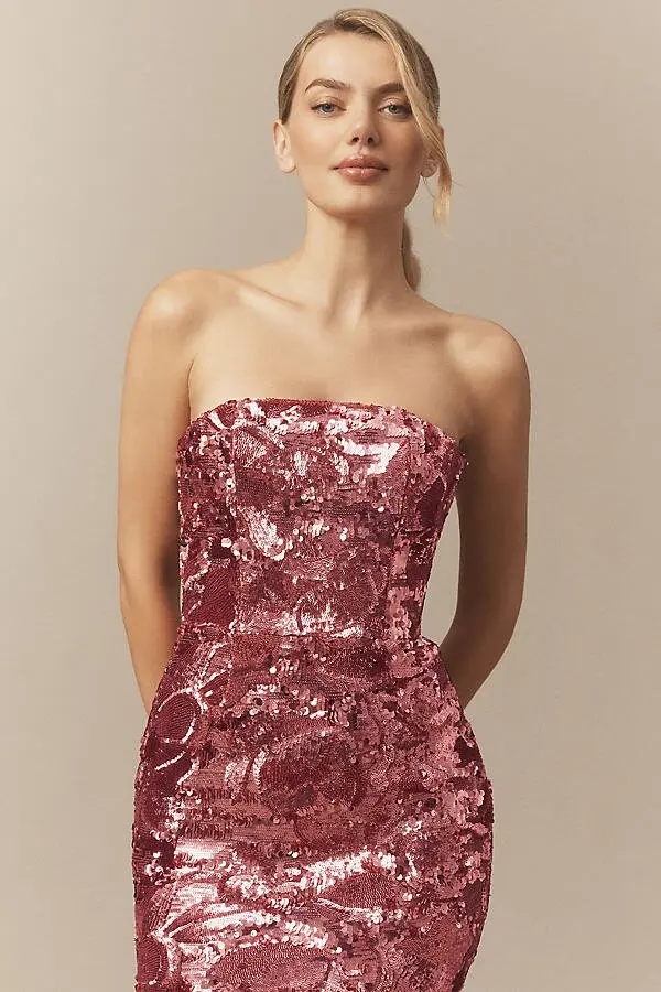 Helsi Leslie Strapless Sequin Midi Dress - Rose Gold | Editorialist