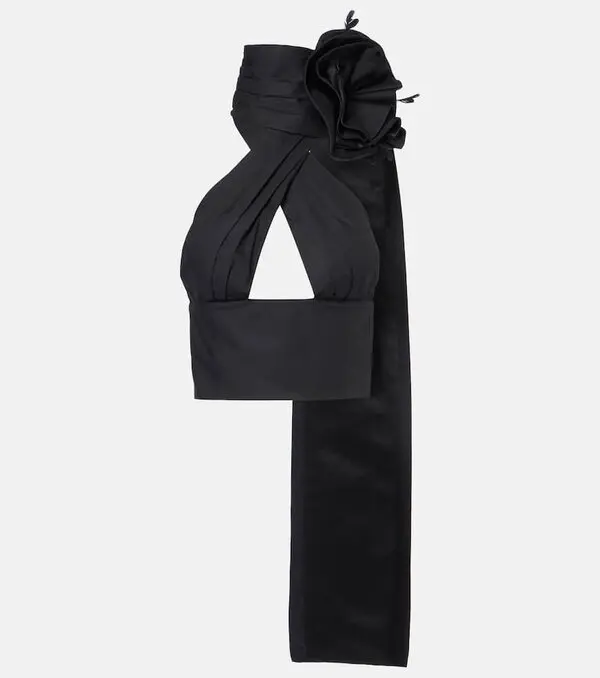 AREA Floral-appliqué Halterneck Top