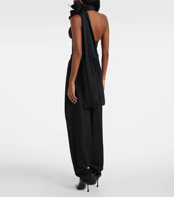 AREA Floral-appliqué Halterneck Top