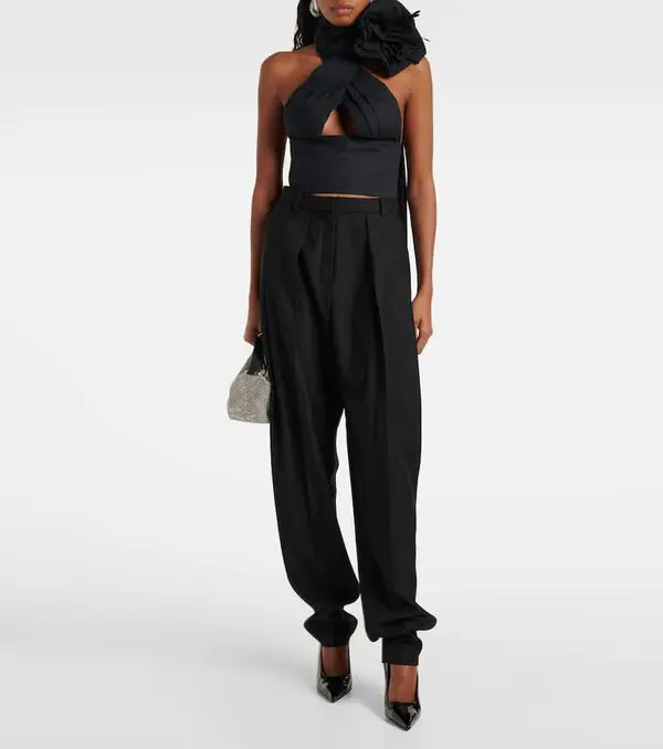 AREA Floral-appliqué Halterneck Top