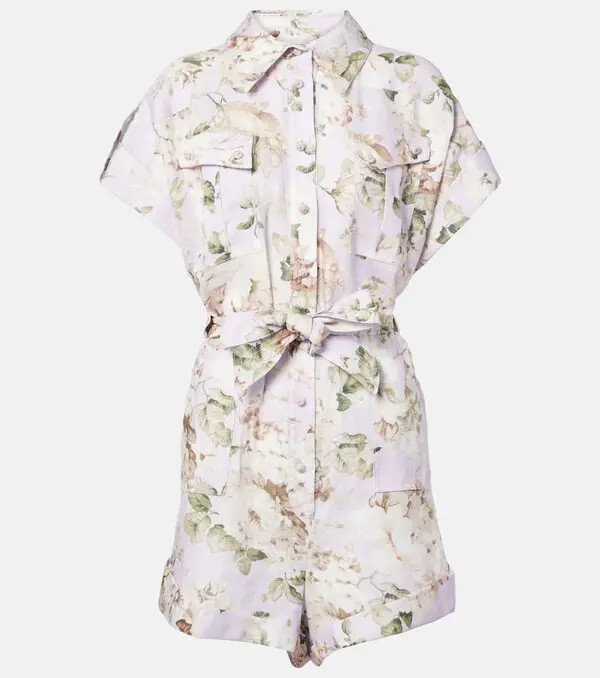 Zimmermann Acacia Floral Linen Playsuit - Purple