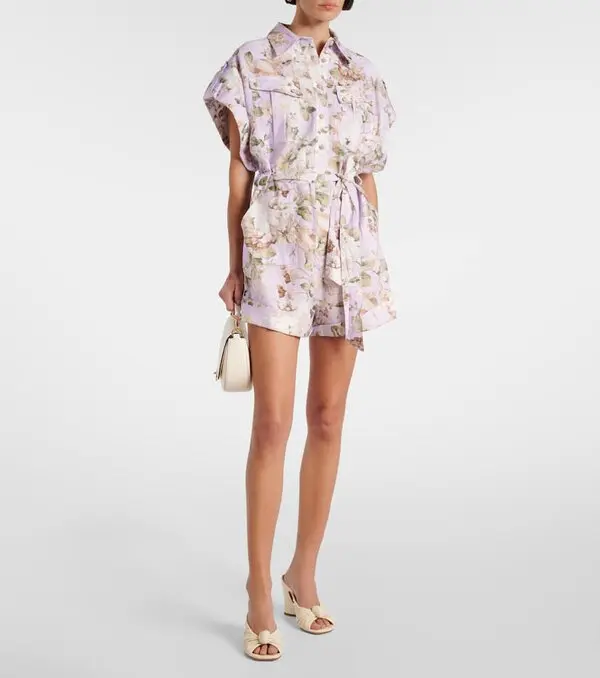 Zimmermann Acacia Floral Linen Playsuit