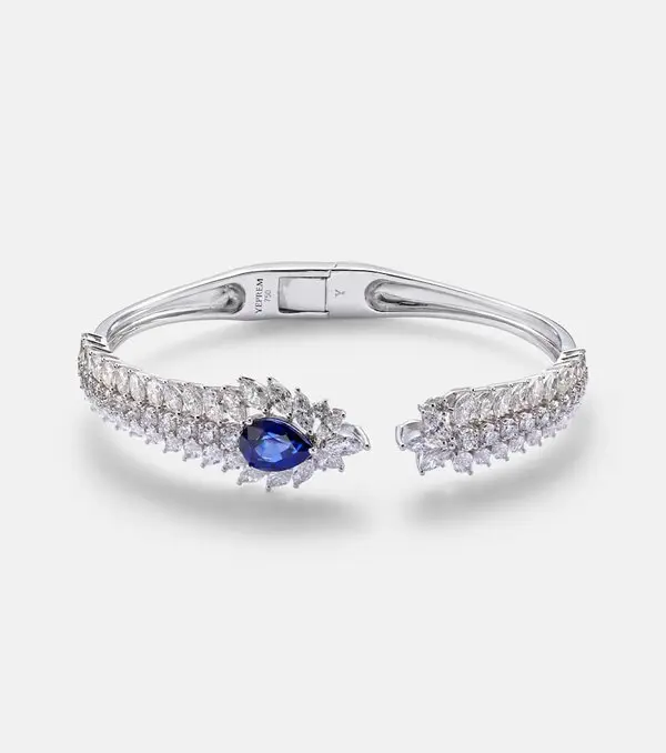 Yeprem 18kt White Gold Diamond And Sapphire Bangle - Silver
