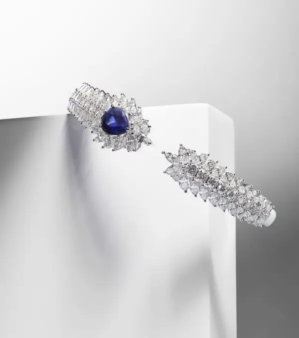 Yeprem 18kt White Gold Diamond And Sapphire Bangle