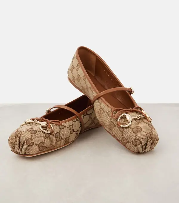 Gucci Horsebit Gg Canvas Ballet Flats - Neutrals