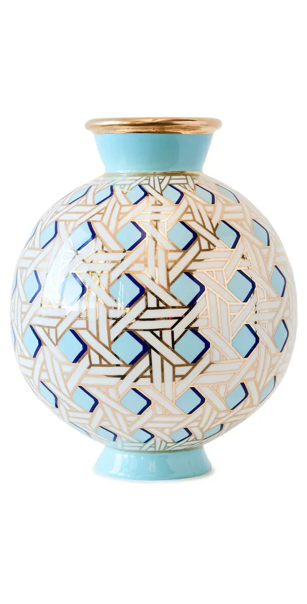 Jonathan Adler Basket Weave Round Vase - Blue