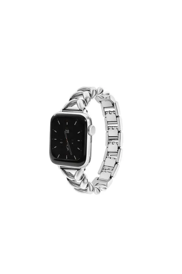 GOLDENERRE Herringbone Stainless Steel Apple Watch Band - Silver