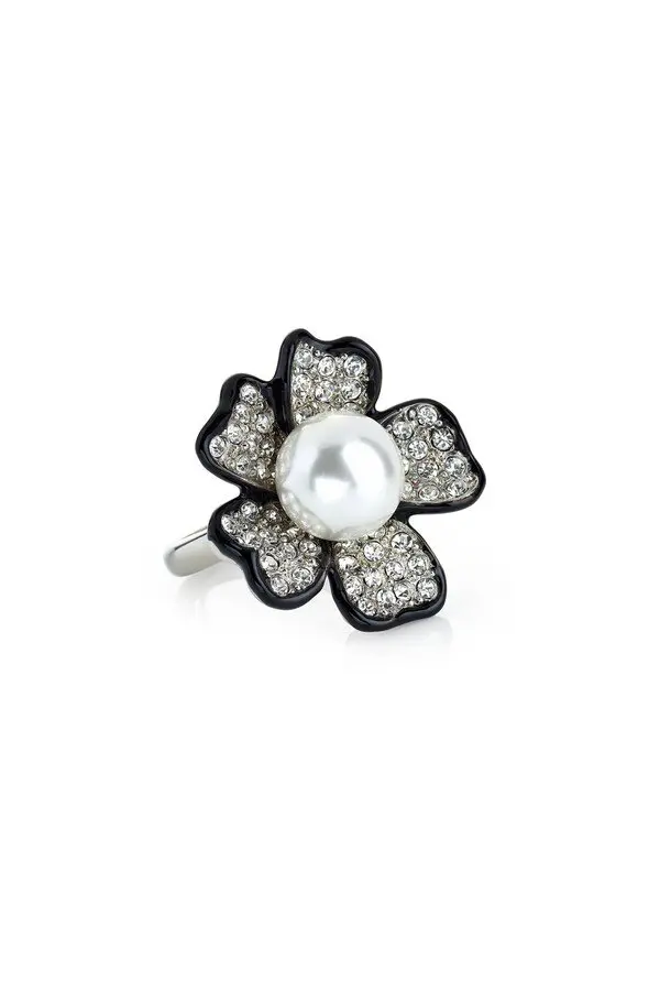 KENNETH JAY LANE Pearl Flower Adjustable Ring - Black