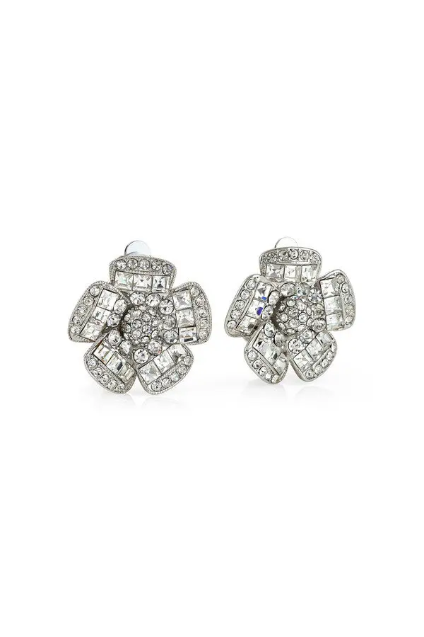 KENNETH JAY LANE Crystal Flower Clip-on Earrings - Natural