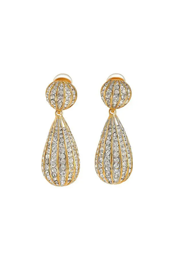 KENNETH JAY LANE Ribbed Button Clip On Drop Earrings - Gold
