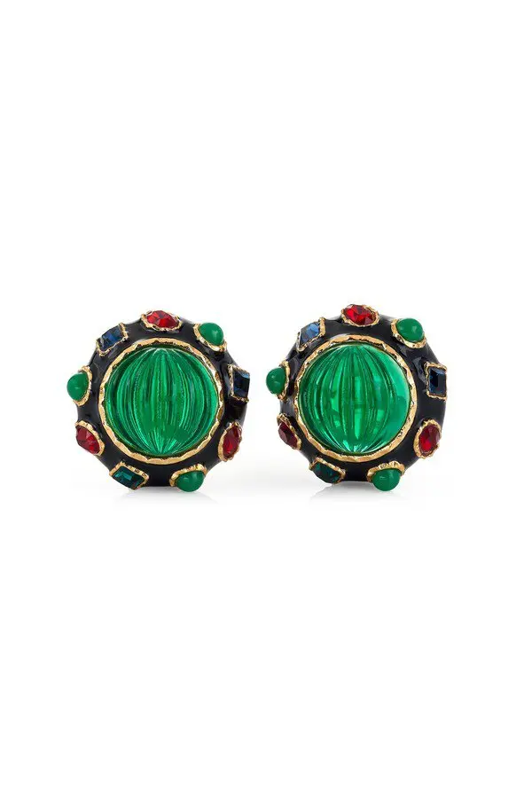 KENNETH JAY LANE Gemstone And Emerald Button Clip On Earrings - Black