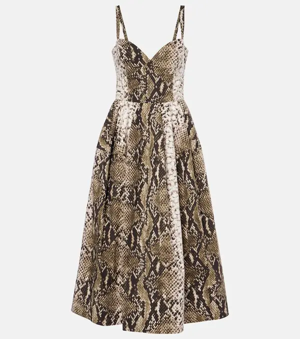 Oscar De La Renta Snake-effect Cotton-blend Poplin Gown - Grey