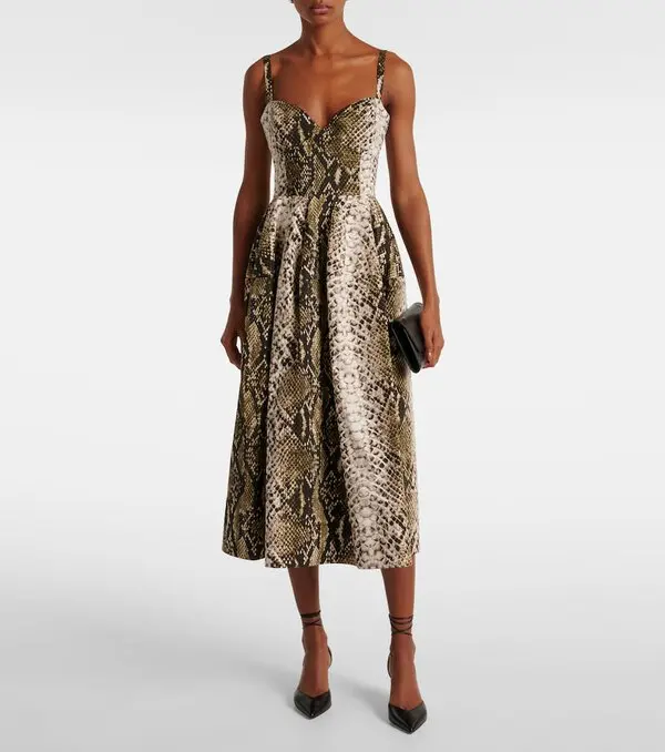 Oscar De La Renta Snake-effect Cotton-blend Poplin Gown - Grey