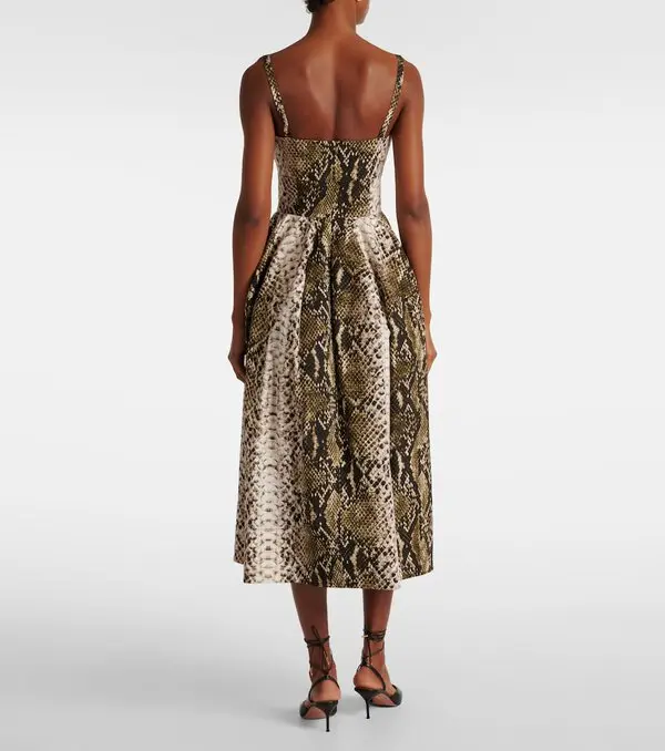 Oscar De La Renta Snake-effect Cotton-blend Poplin Gown - Grey