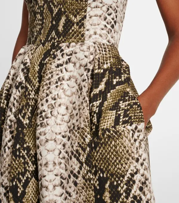Oscar De La Renta Snake-effect Cotton-blend Poplin Gown - Grey