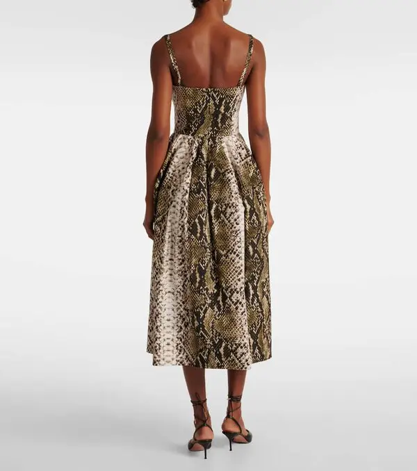 Oscar De La Renta Snake-effect Cotton-blend Poplin Gown