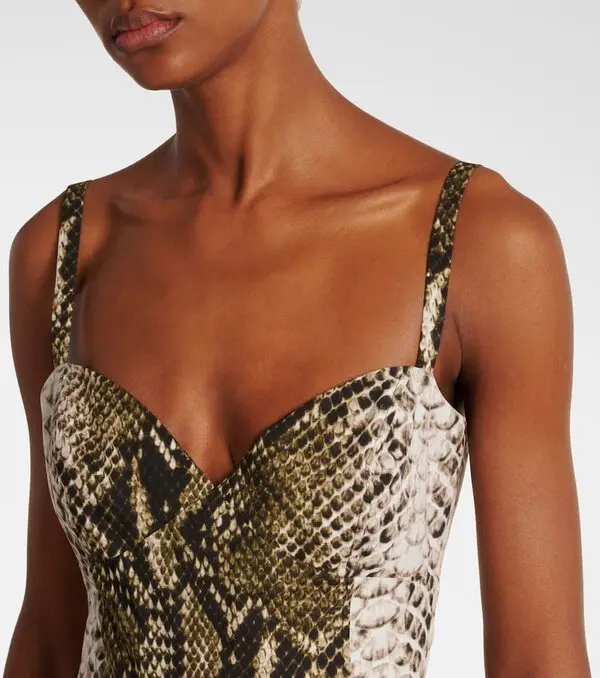 Oscar De La Renta Snake-effect Cotton-blend Poplin Gown