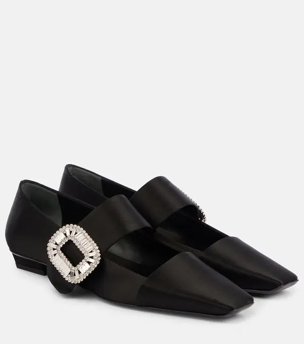 ROGER VIVIER Belle Vivier Embellished Satin Flats - Black