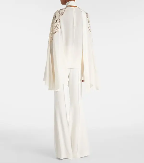 Elie Saab Lace-trimmed Tie-neck Georgette Blouse