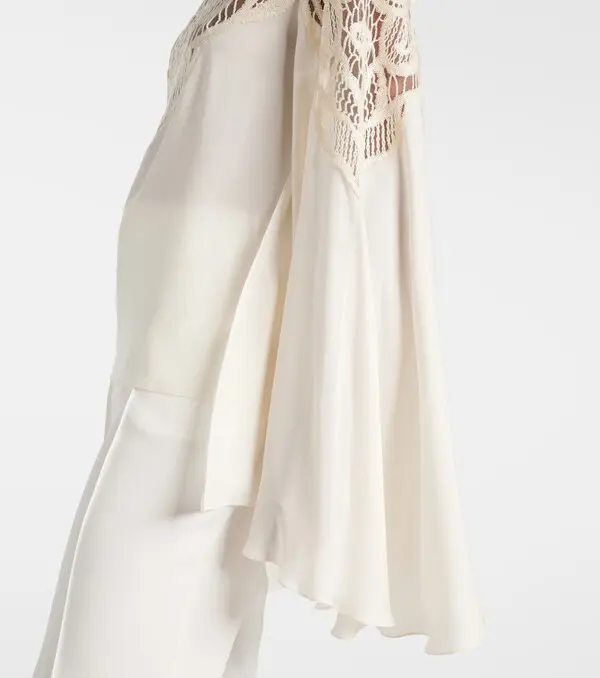 Elie Saab Lace-trimmed Tie-neck Georgette Blouse