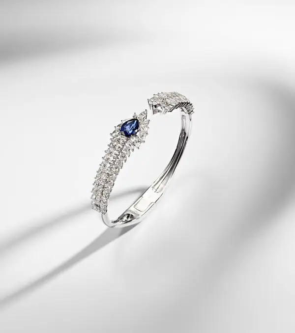 Yeprem 18kt White Gold Diamond And Sapphire Bangle