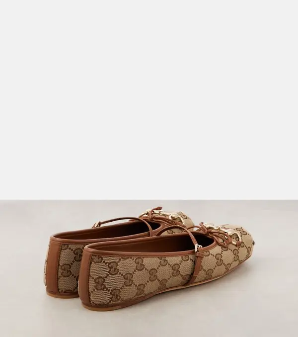 Gucci Horsebit Gg Canvas Ballet Flats - Neutrals