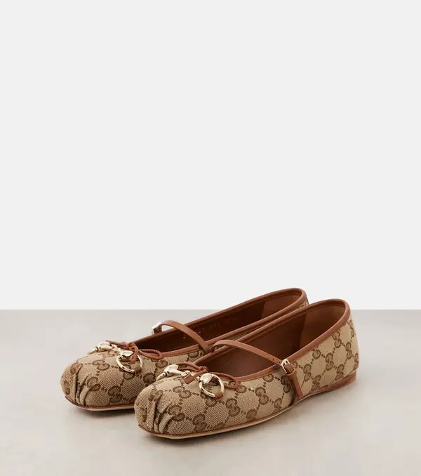 Gucci Horsebit Gg Canvas Ballet Flats - Neutrals