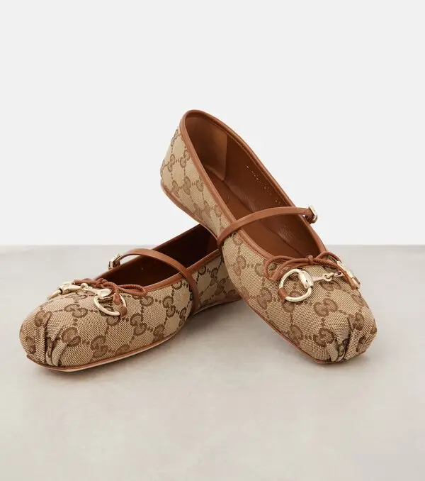 Gucci Horsebit Gg Canvas Ballet Flats - Neutrals