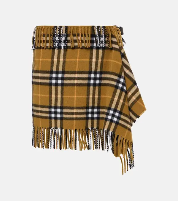 Burberry Check Wool And Cashmere Miniskirt - Green