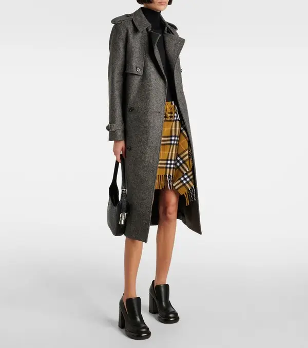 Burberry Check Wool And Cashmere Miniskirt - Green
