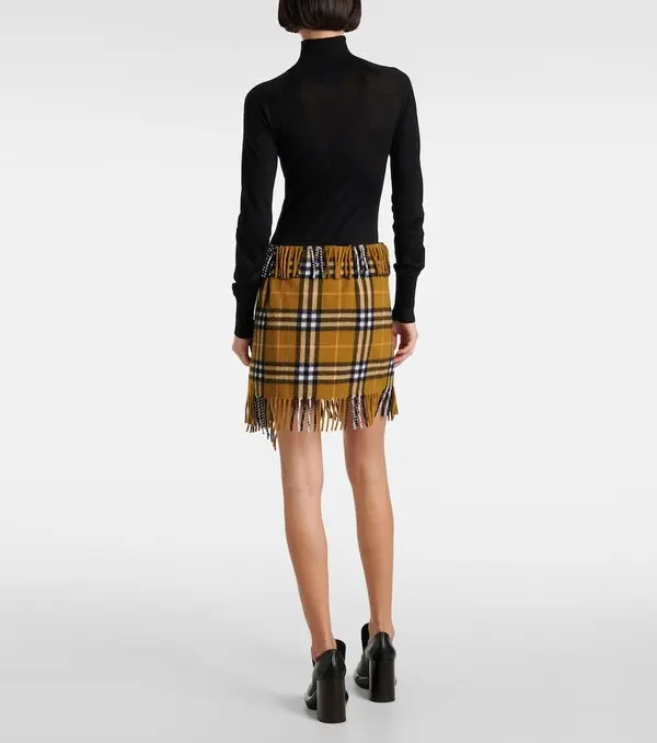 Burberry Check Wool And Cashmere Miniskirt - Green