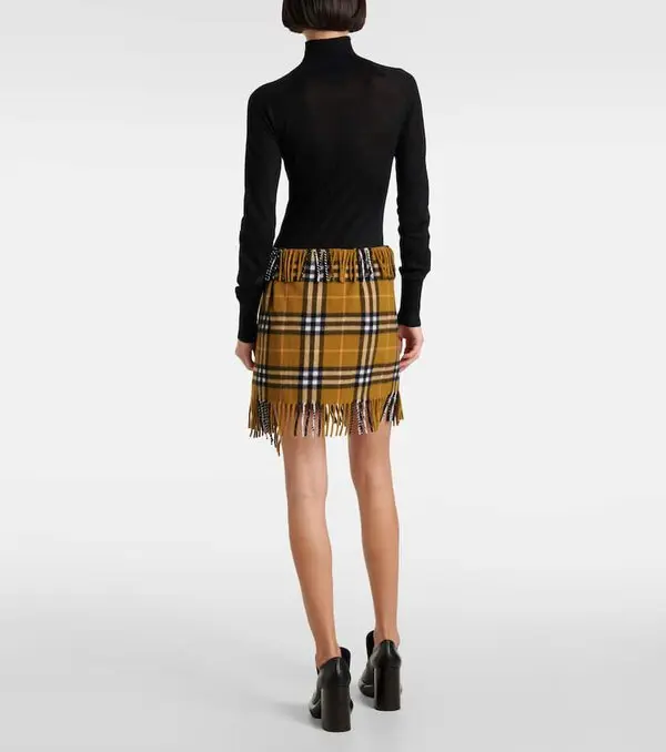 Burberry Check Wool And Cashmere Miniskirt - Green