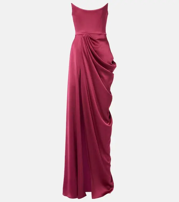 Alex Perry Draped Bustier Gown - Red
