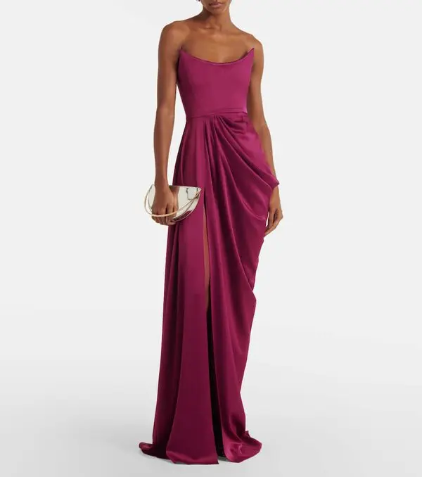 Alex Perry Draped Bustier Gown - Red