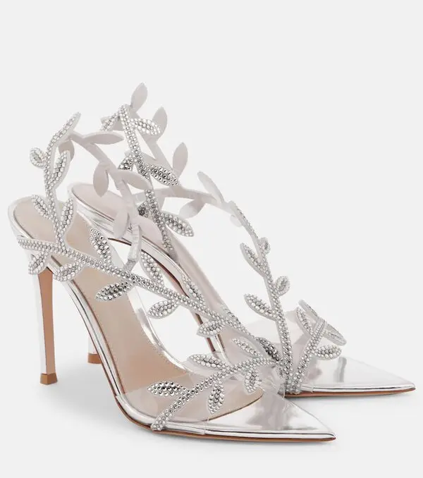GIANVITO ROSSI Flavia 105 Embellished Mirrored Leather Sandals - Silver