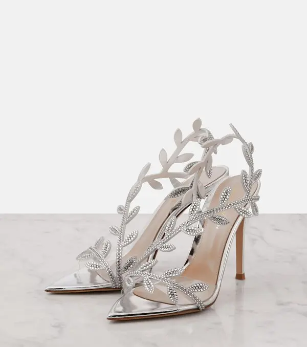 GIANVITO ROSSI Flavia 105 Embellished Mirrored Leather Sandals - Silver