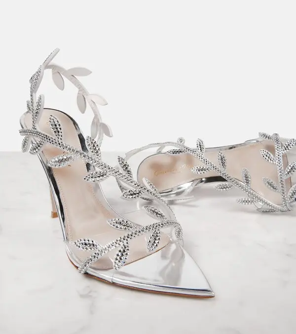 GIANVITO ROSSI Flavia 105 Embellished Mirrored Leather Sandals - Silver