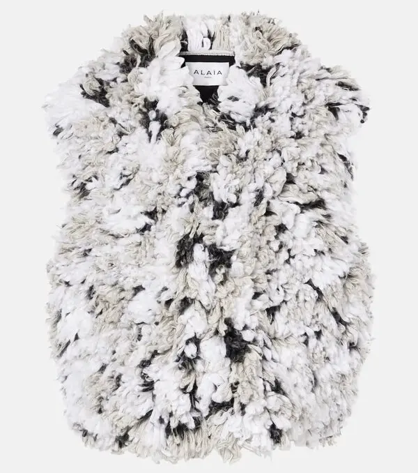 Alaïa Lynx Faux Shearling Jacquard Vest - White