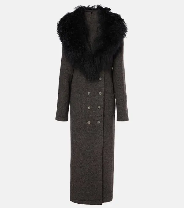 Magda Butrym Shearling-trimmed Cashmere Coat - Brown