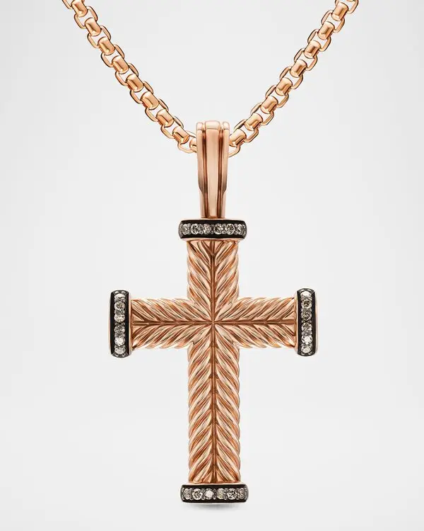 David Yurman Chevron Cross Enhancer With Diamonds In 18k Rose Gold - Black Diamond