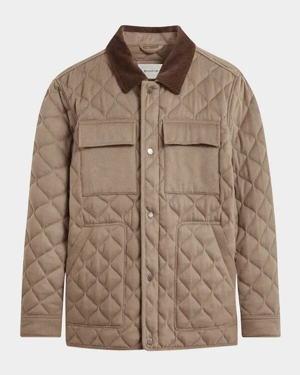 Bugatchi Concealed-zip Quilted Jacket - Khaki